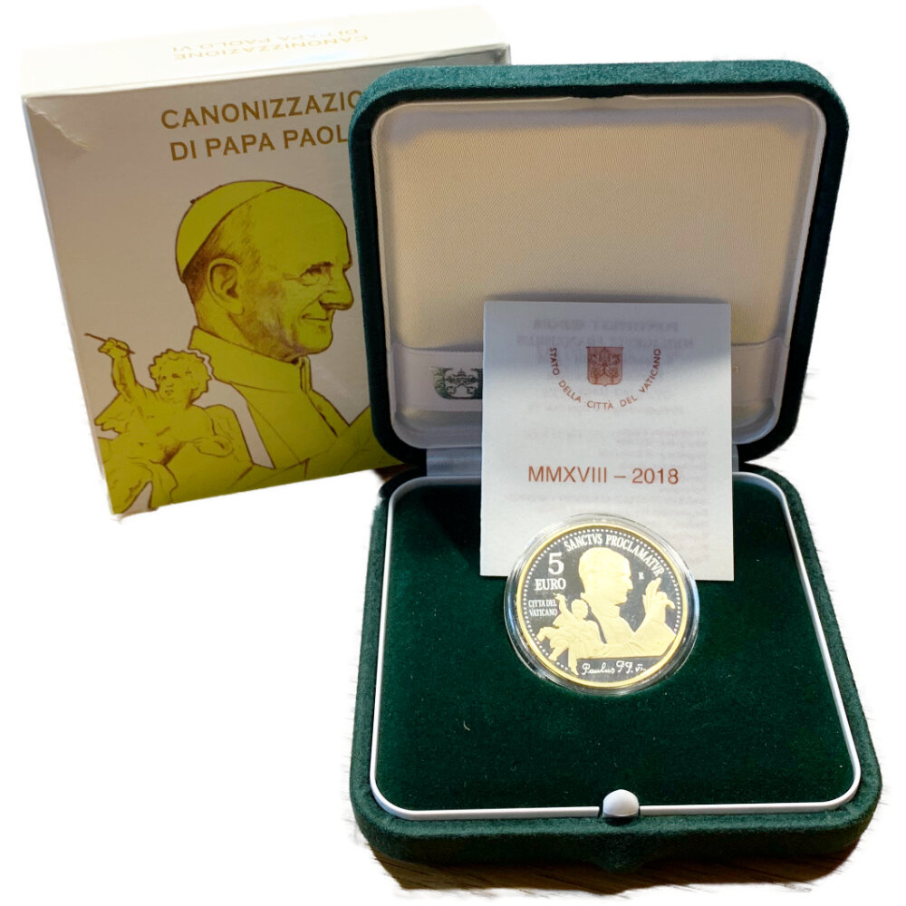 Vatikan 5 Euro 2018 Heiligsprechung von Papst Paul VI - Silber PP Ver ...