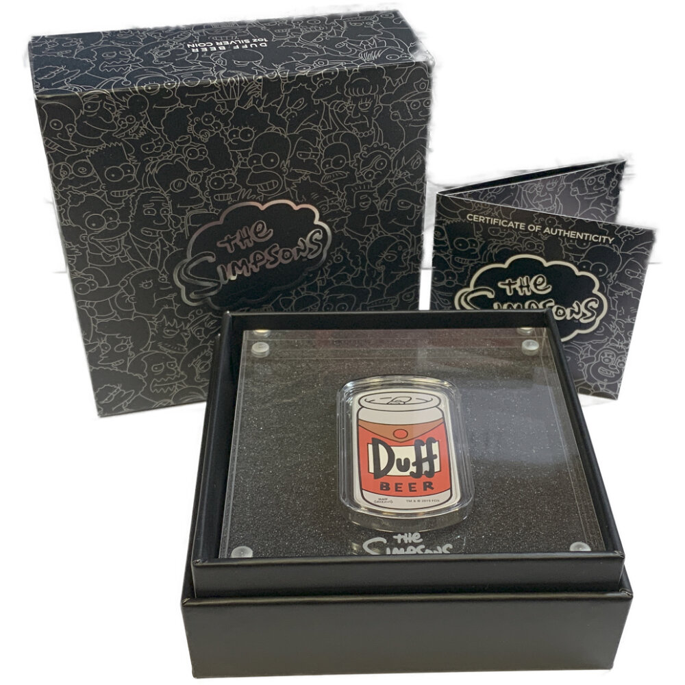 Tuvalu Die Simpsons Duff Beer 2019 1 oz Silber Polierte Platte, 239,00
