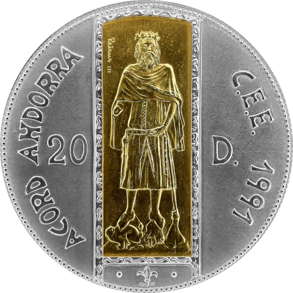 Andorra 20 Diners 1994 - Zollunion "Peter III." - Silber mit Goldeinl ...