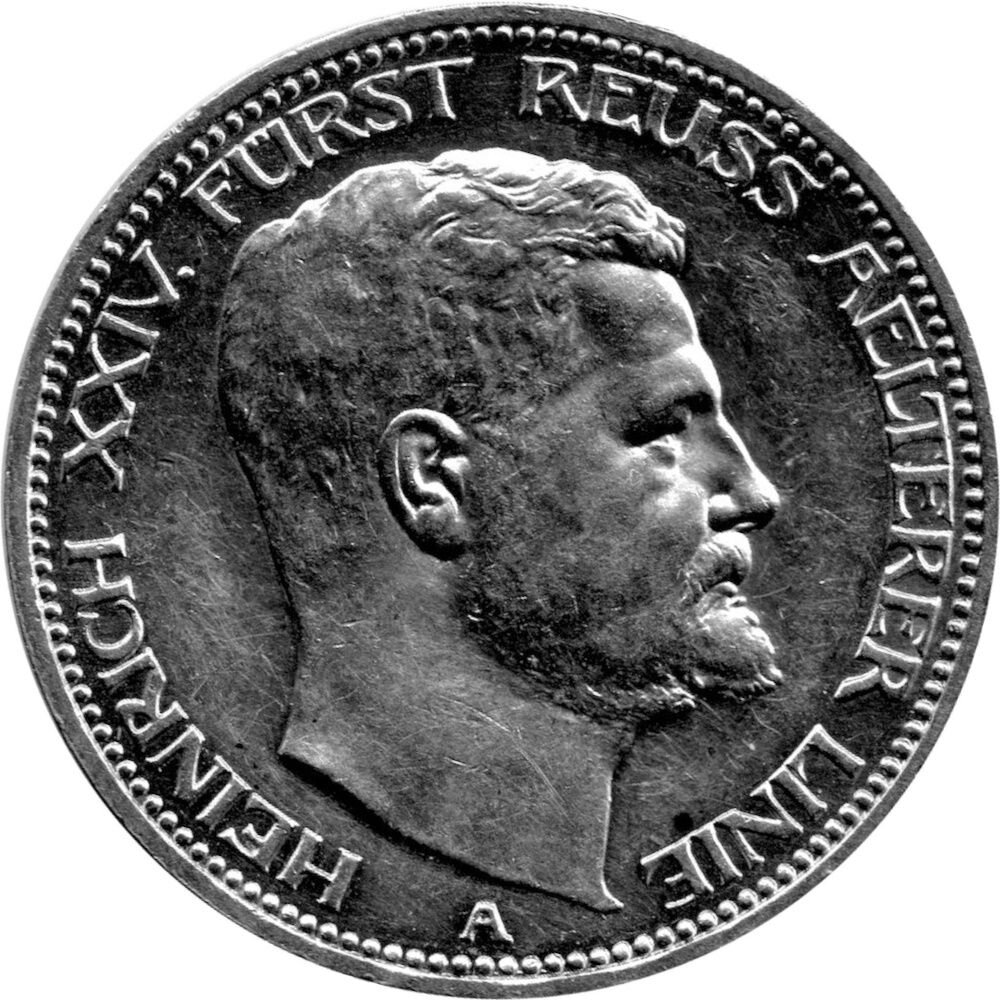 J.119 Reuß ältere Linie (Greiz) 3 Mark 1909 Fürst Heinrich XXIV., 690,00