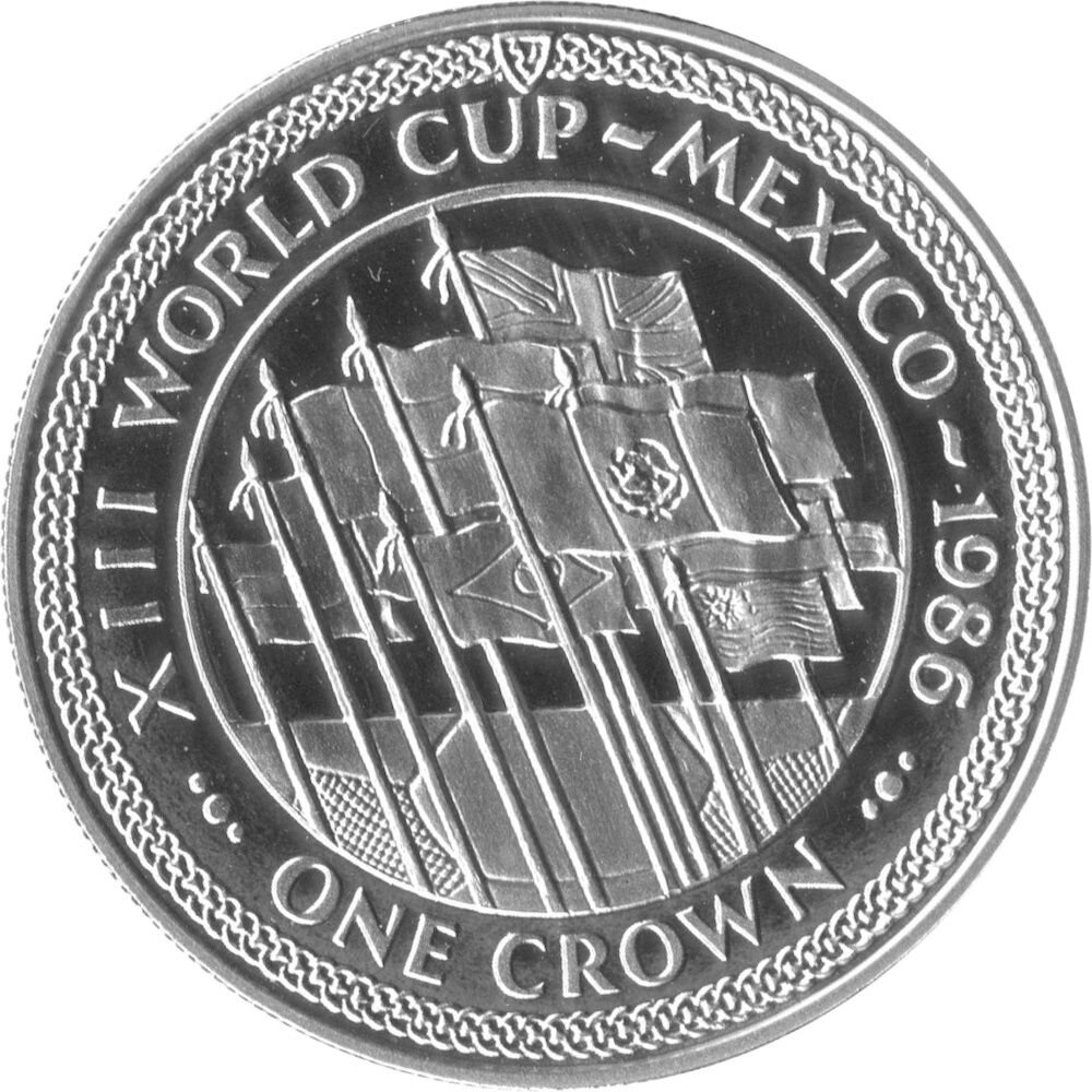 Isle of Man 1 Crown 1986 - XIII. Fußball WM 1986 in Mexiko "Flaggen ...