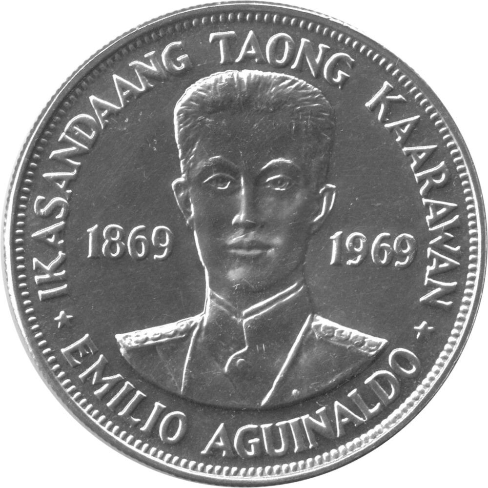 Philippinen 1 Piso 1969 - 100. Geburtstag von Emilio Aguinaldo - Silb ...