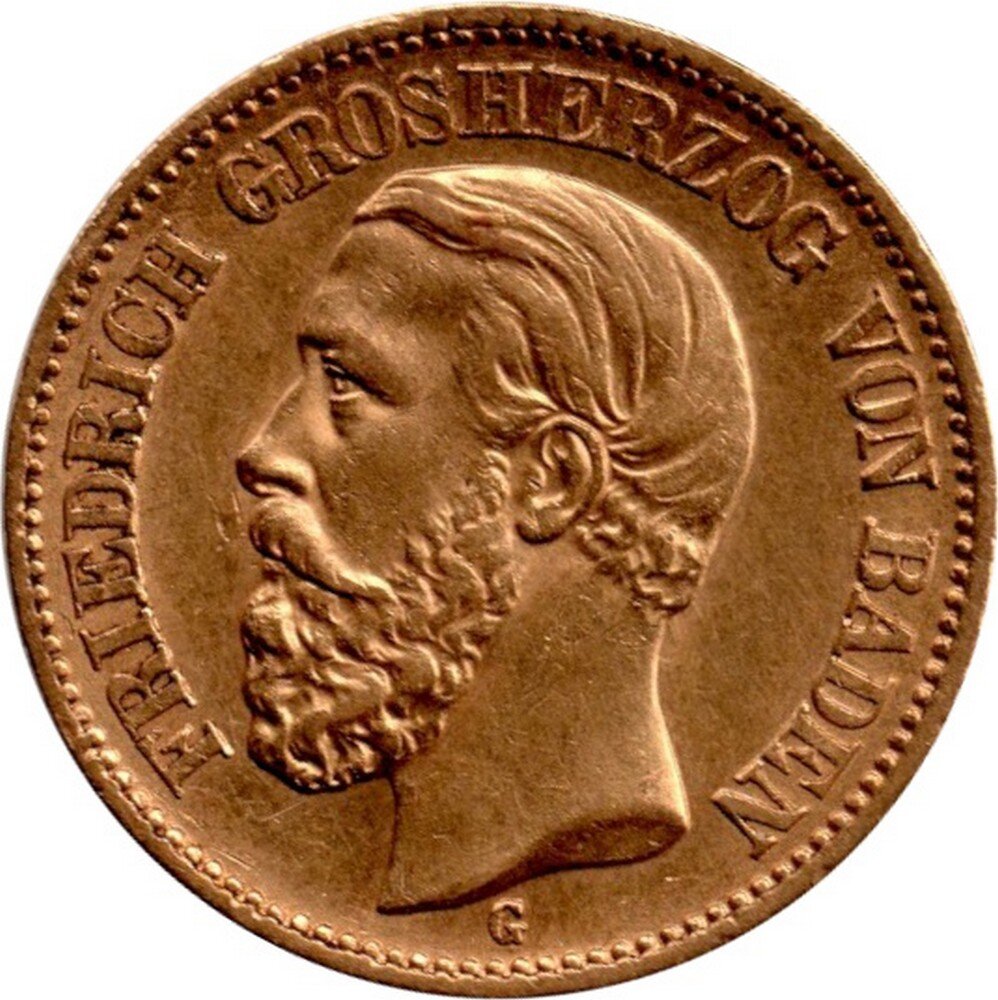 J.184 Baden 20 Mark 1872-1873 - Großherzog Friedrich I. - Gold -ss, 960 ...