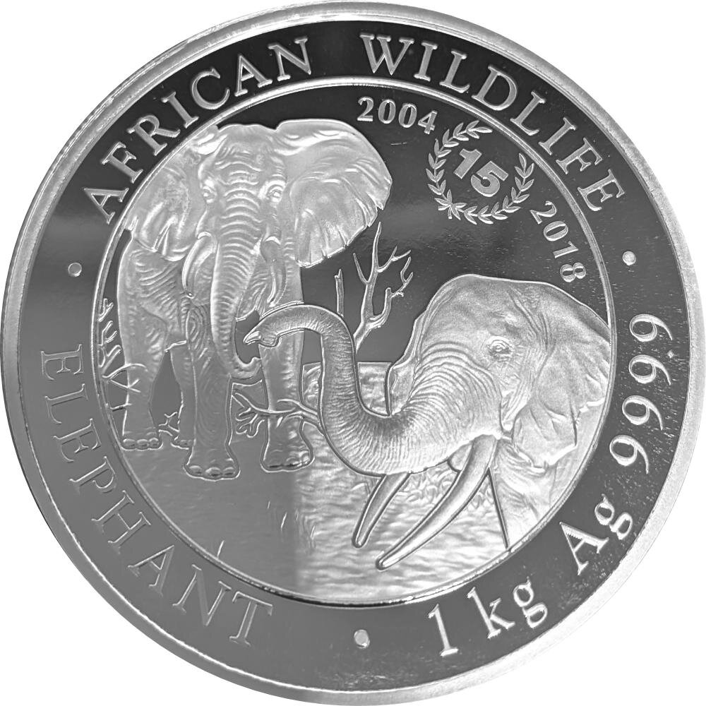 Somalia Elefant 2018 1000 Gramm Silber - 15 Jahre Jubiläum, 1.806,00