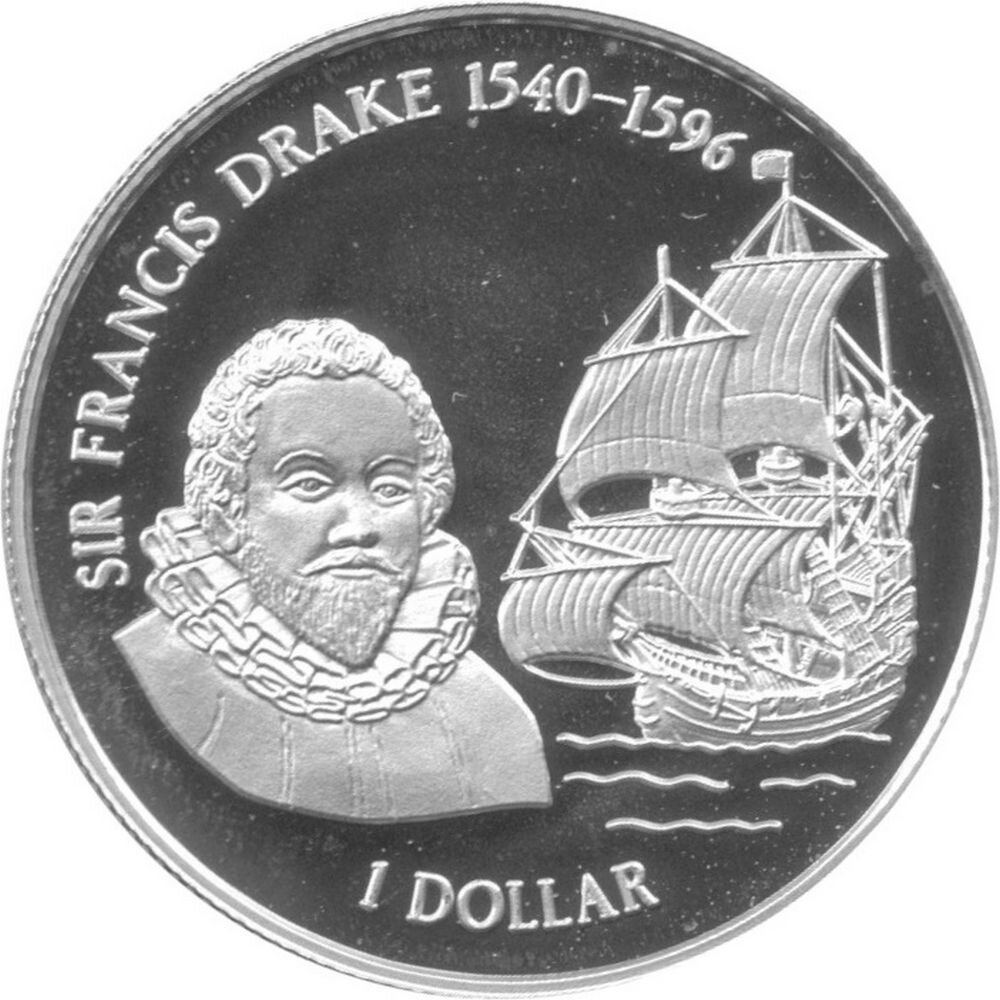 Cook Islands 1 Dollar 1996 - 400. Todestag von Sir Francis Drake - Si ...