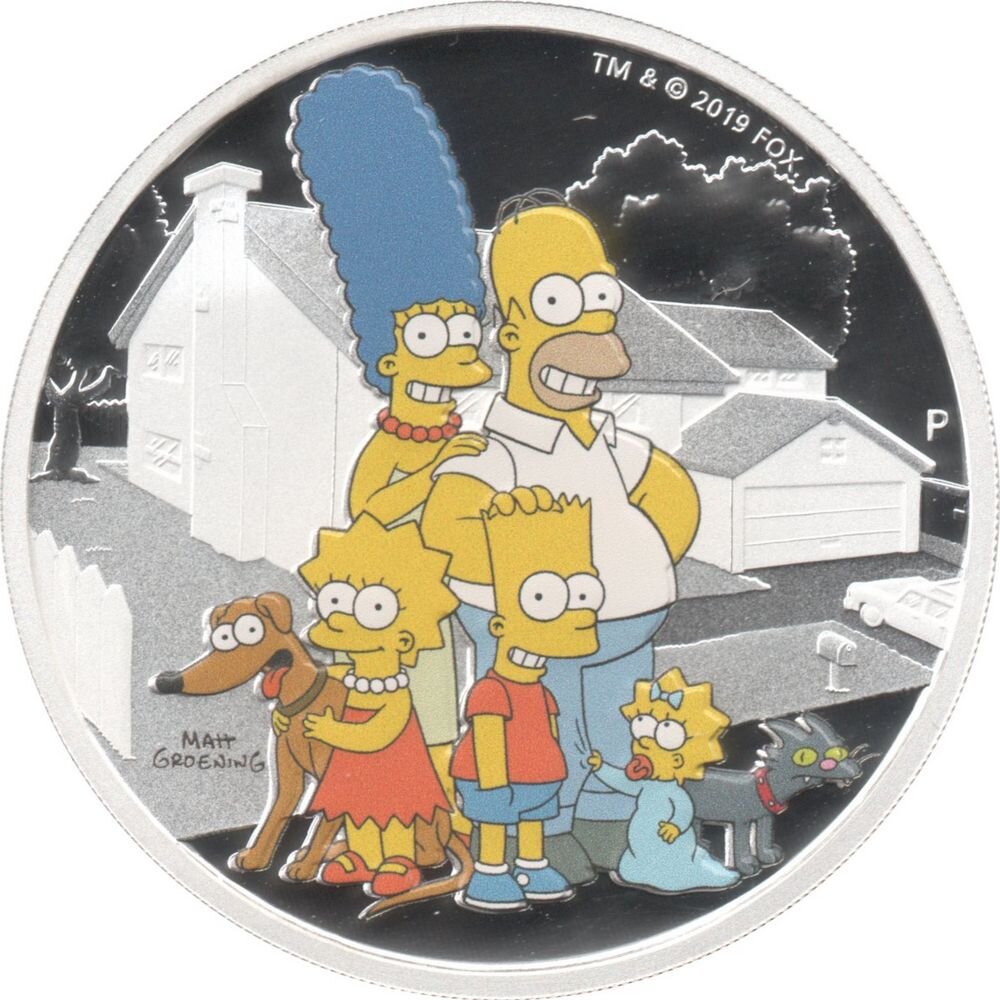 Tuvalu 2 Dollar 2019 - The Simpsons "Glückliche Familie" - 2 oz Silbe ...