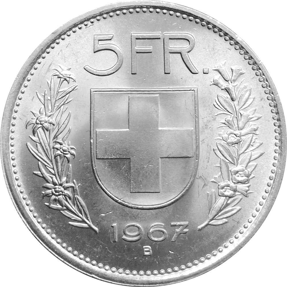 Schweiz 5 Franken 1931 - 1969 10 Stück 835/1000 Silber, 282,62