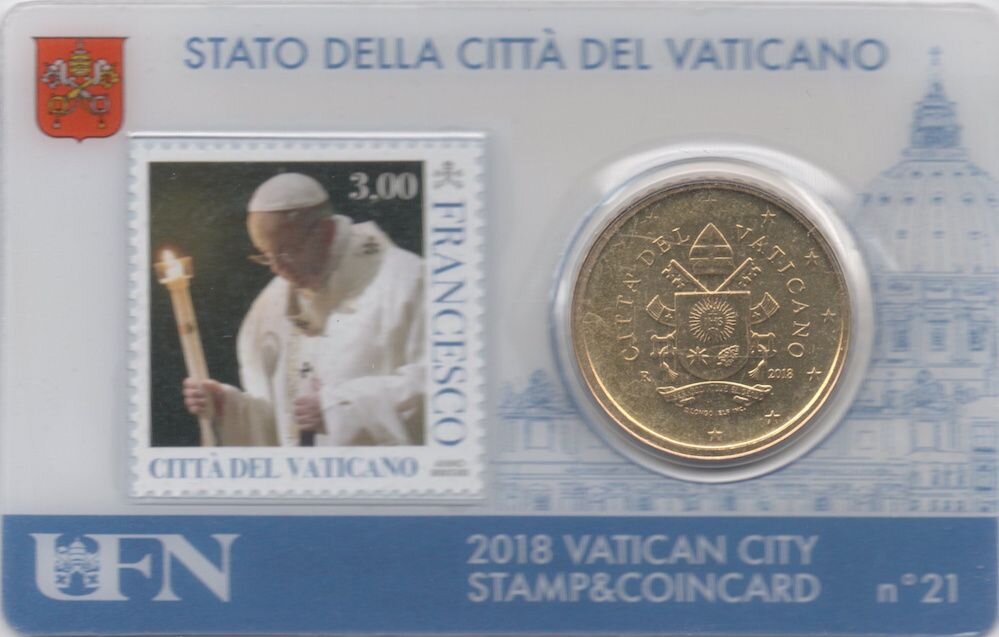 Vatikan 50 Cent 2018 - Franziskus - Coincard mit Briefmarke Nr.21, 7,90