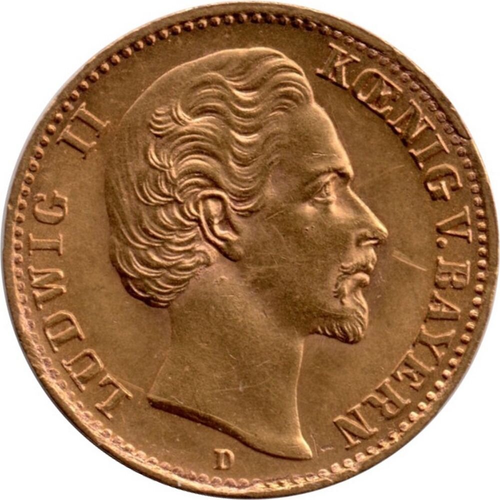 J.195 Bayern 5 Mark 1877-1878 - König Ludwig II. - Gold -ss, 624,30