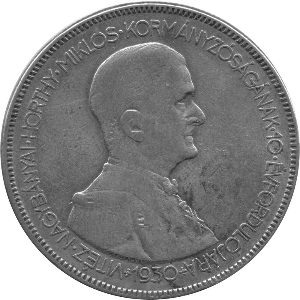 Ungarn 5 Pengö 1930 - 10-jährige Regentschaft von Admiral Miklós Hort ...