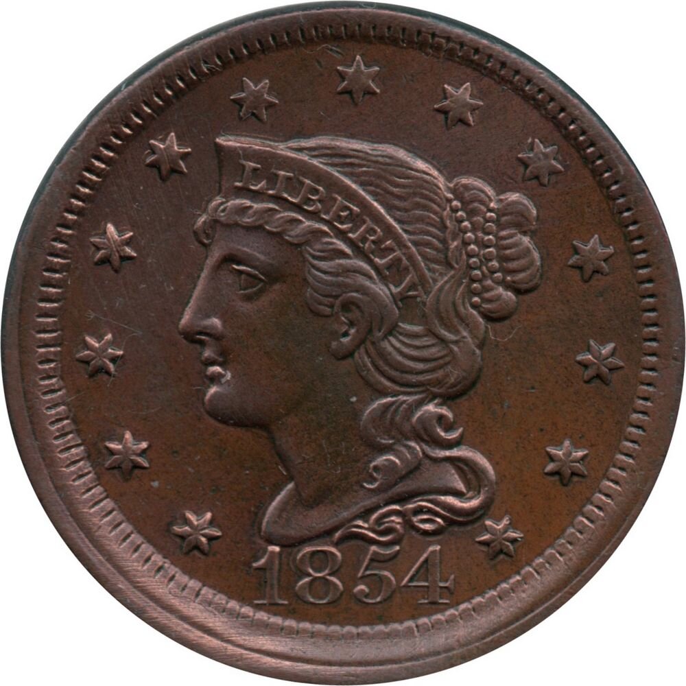Usa 1 Cent 1854 Liberty Head Braided Hair Kupfer 59 00