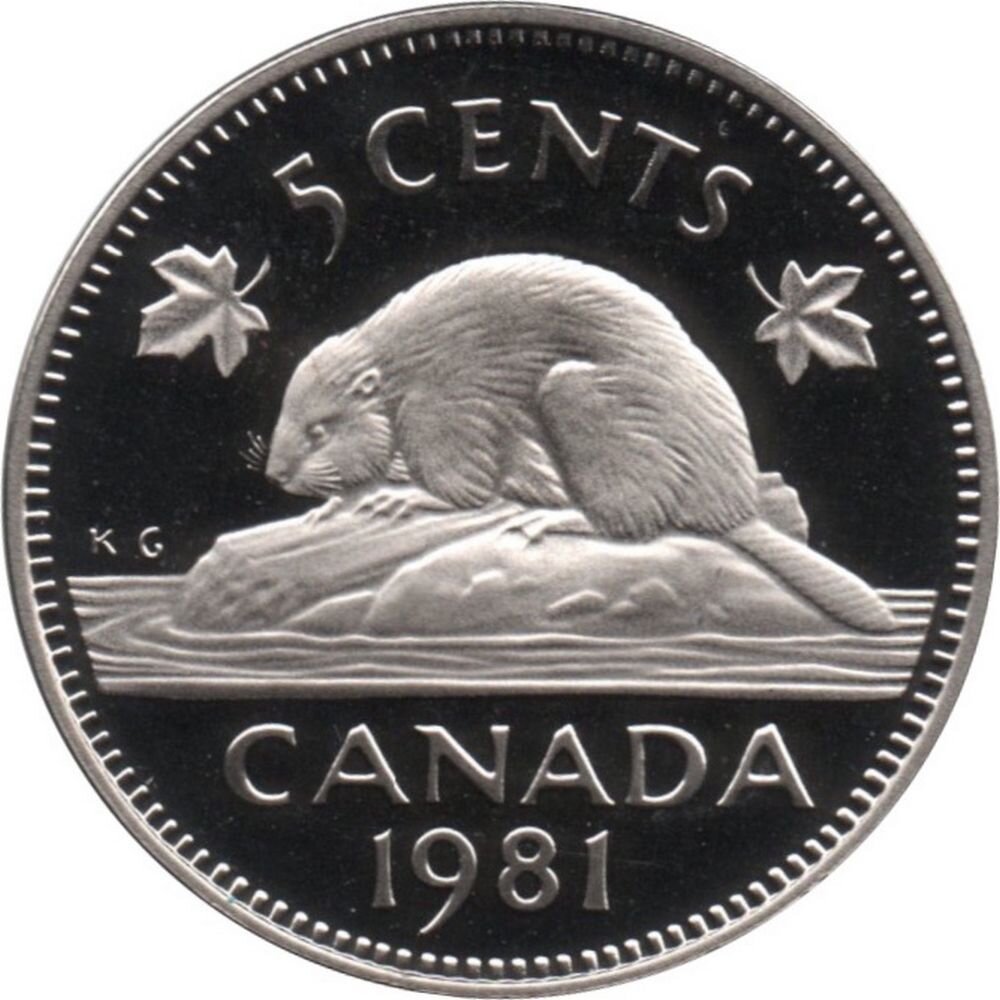 Kanada 5 Cents Typ 1979-1981 - "Biber" - Nickel PP, 6,50