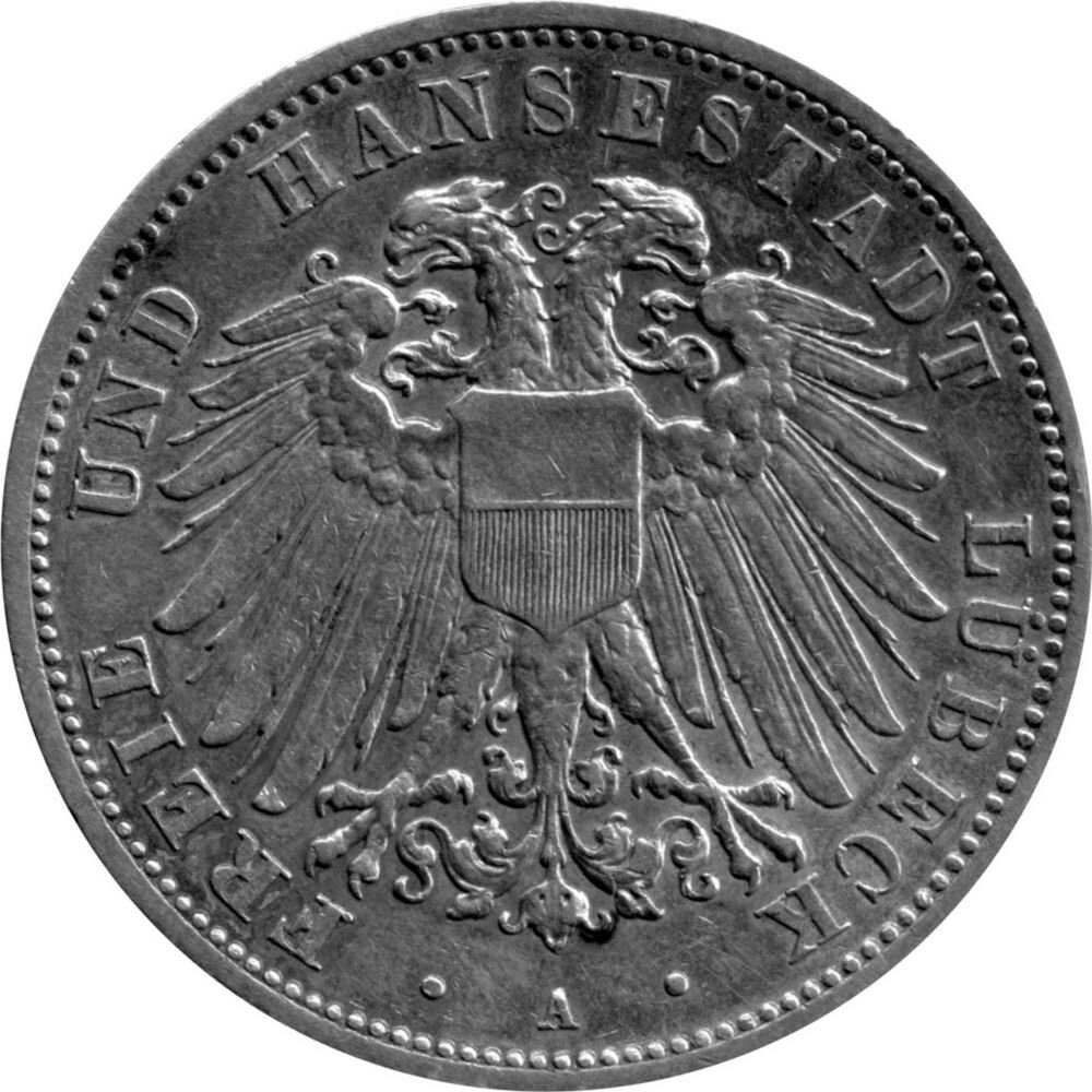 J.082 Lübeck 3 Mark 1908 - 1914 - Stadtwappen - Silber ss, 199,00