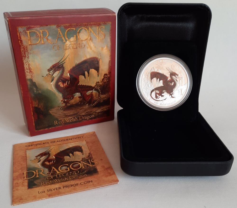 Tuvalu 1 Dollar 2012 - Dragons of Legend "Red Welsh Dragon" - 1 oz Si ...