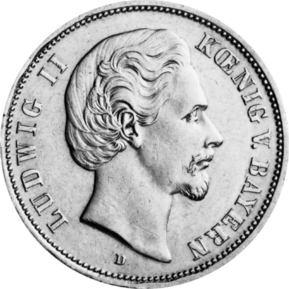 J.042 Bayern 5 Mark 1874 - 1876 - König Ludwig II. - Silber s-ss, 106,50