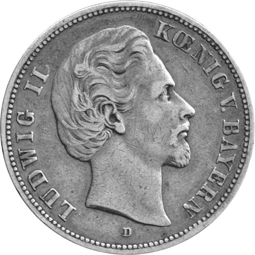J.042 Bayern 5 Mark 1874 -D- König Ludwig II. - Silber ss, 138,50