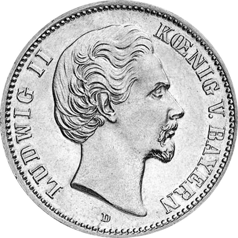 J.041 Bayern 2 Mark 1876 - 1883 - König Ludwig II. - Silber ss, 117,40