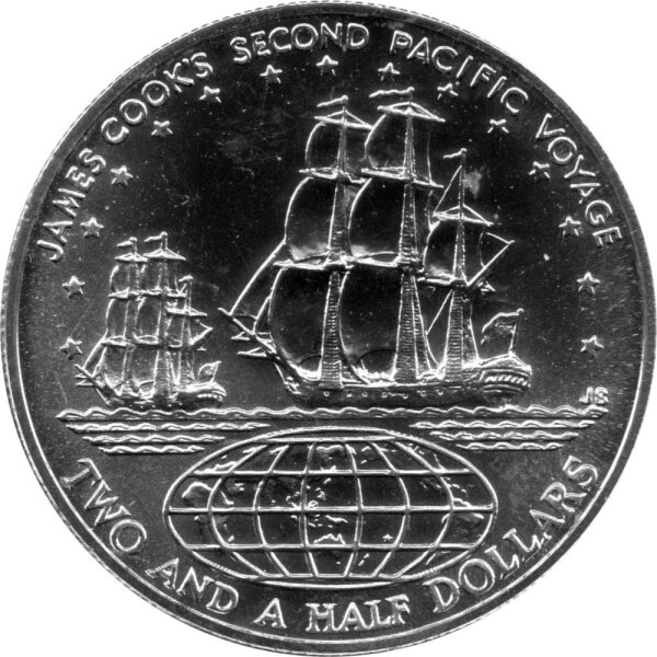 Cook Islands 2,5 Dollars 1973 - James Cooks zweite Pazifik-Reise - Si ...