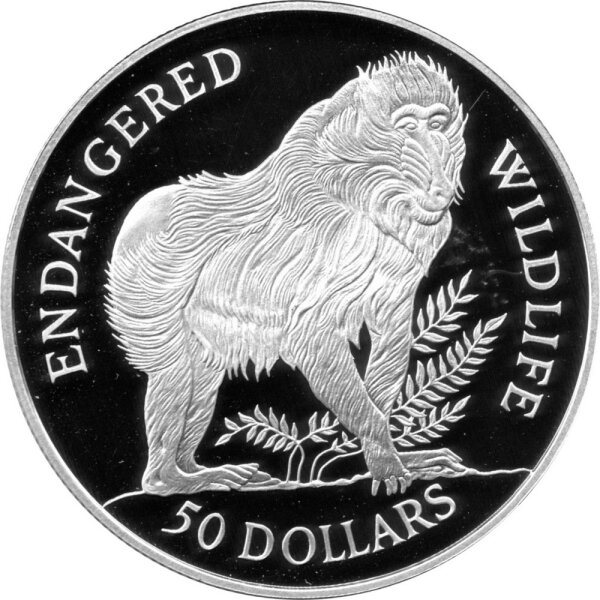 Cook Islands 50 Dollars 1992 - Bedrohte Tierwelt "Mandrill" - Silber ...