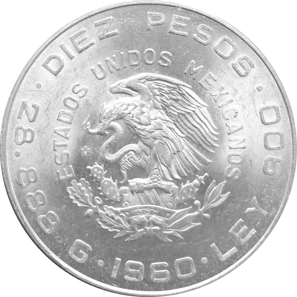 Mexiko 10 Pesos 10 Stück Hidalgo und Madero 1960 900/1000 Silber, 627,51