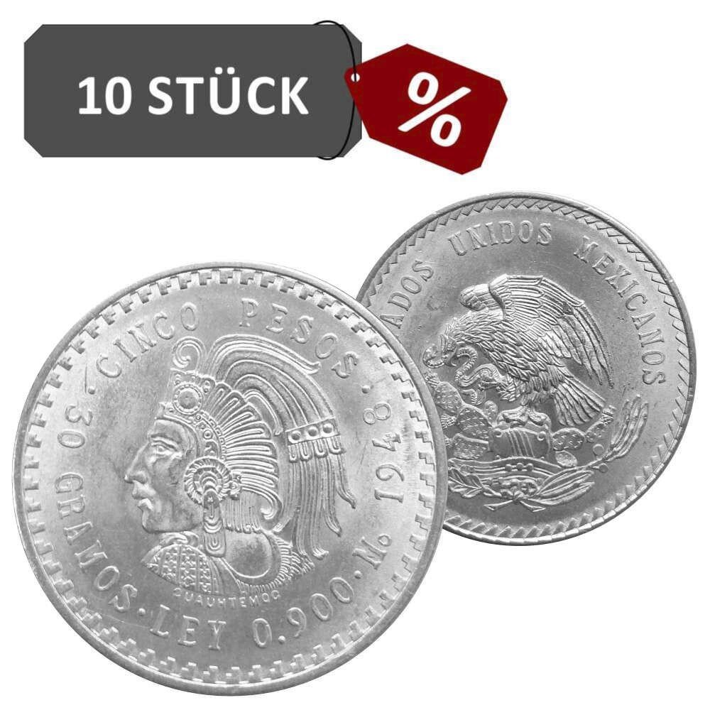 Mexiko 5 Pesos 10 Stück - Cuauthemoc 1947 - 1948 900/1000 Silber, 64,64
