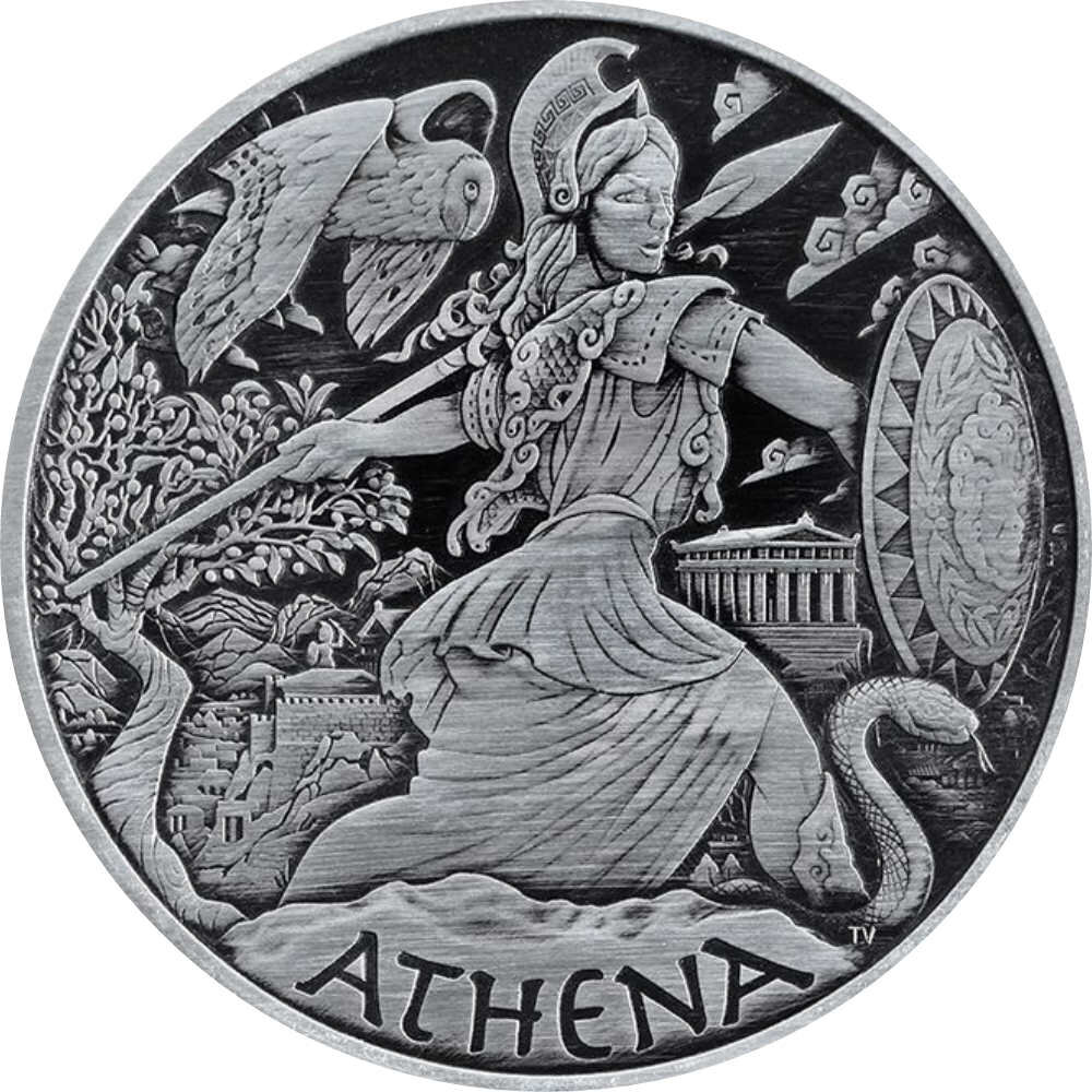 Tuvalu Olympische Götter 5. Ausgabe Athena 2022 1 oz Silber Antik Fin ...