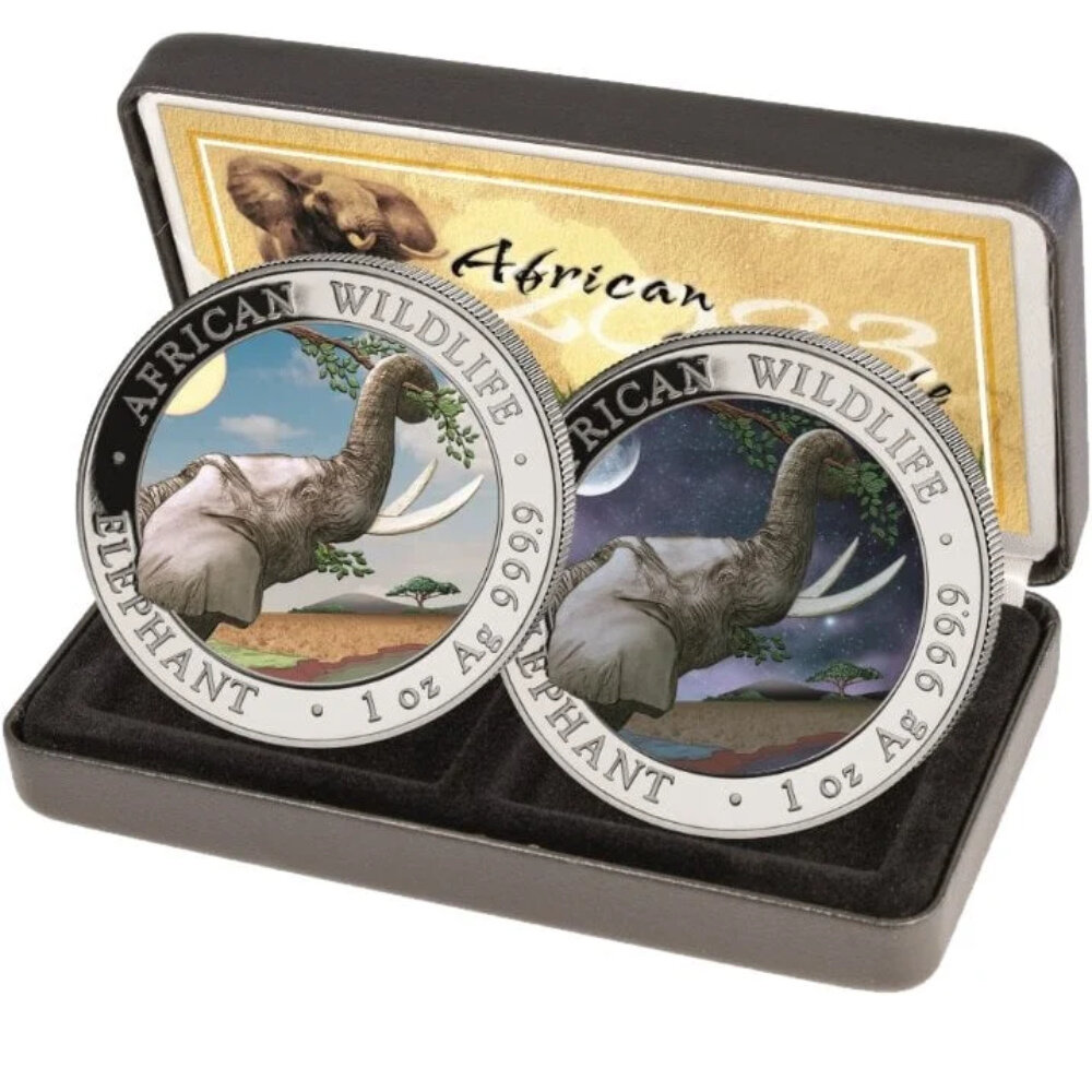 Somalia Elefant 2023 2 x 1 oz Silber - Tag und Nacht, 236,70